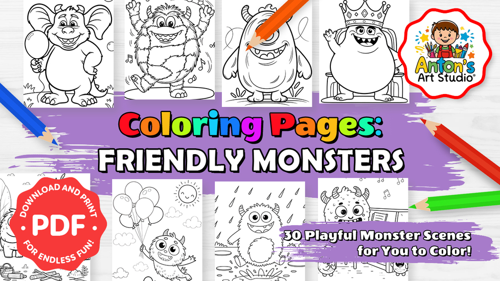 Coloring Pages: Friendly Monsters | 30 Charming Adventures for Kids to ...
