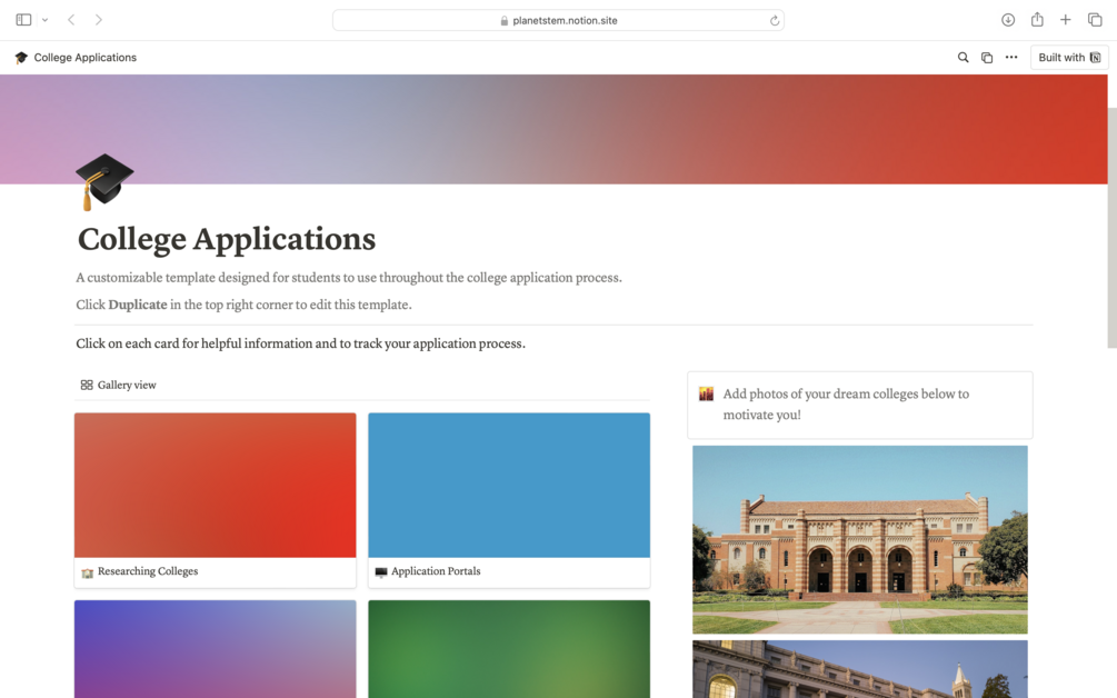 College Applications Notion Template