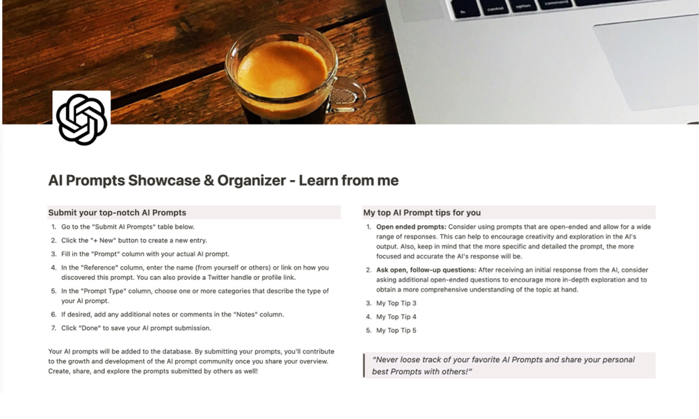 AI Prompts Showcase & Organizer - Learn from me