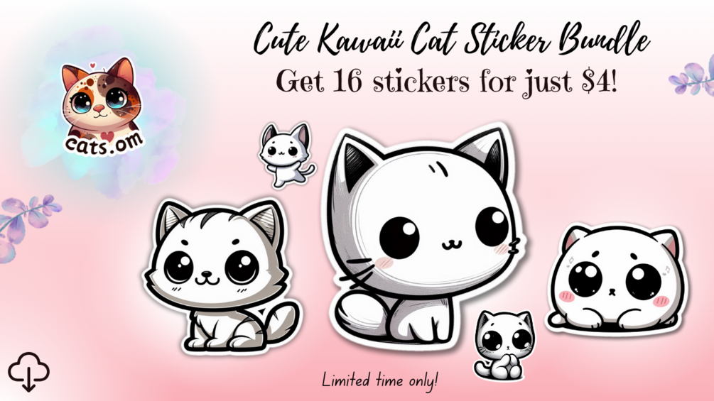 Cute Kawaii Cat Sticker Bundle, printable stickers, sticker designs ...