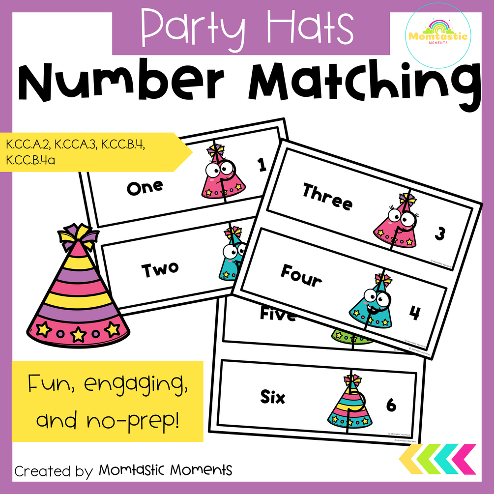 Number Puzzles (Numbers 1-20) Party Hats Themed Number Matching