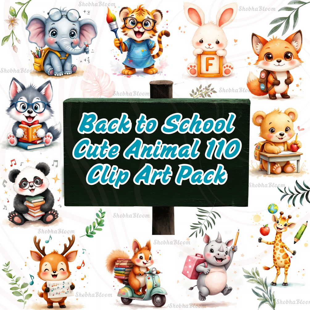 Back to School Animal Clip Art Pack – 110 Cute Cartoon School Animals ...