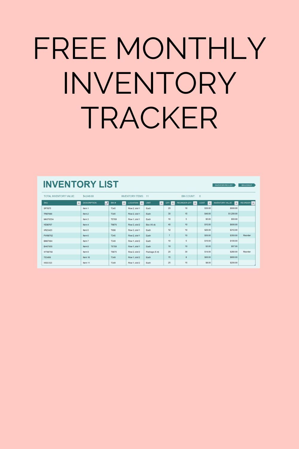 Free Monthly inventory tracker