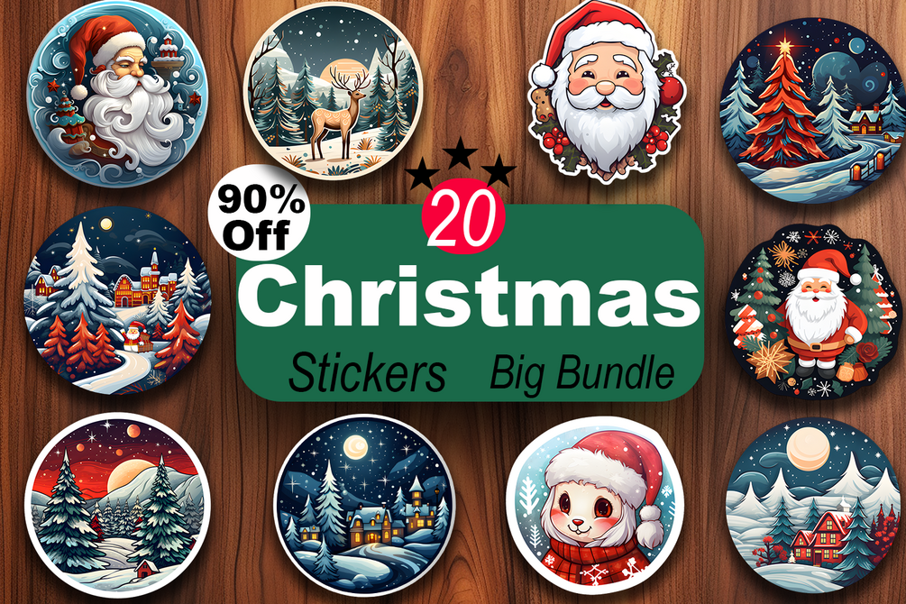 Big Bundle Christmas Stickers, 20 Unique Digital PNG Sticker Designs ...
