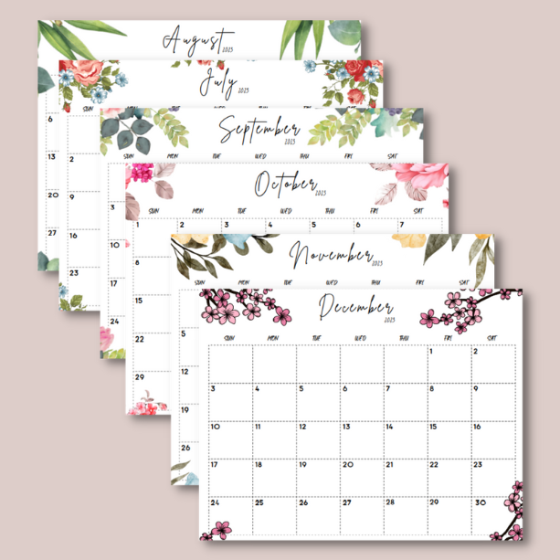 2023 Watercolor Floral Calendar | Printable Editable Landscape ...