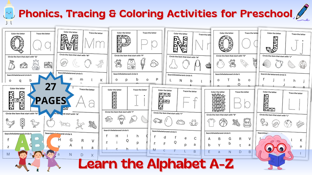 Learn the Alphabet A-Z | Phonics, Tracing & Coloring Activities for ...