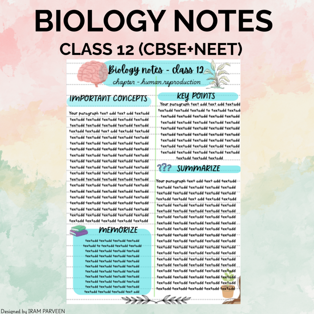 Class 12 Biology Notes – Editable Canva Template