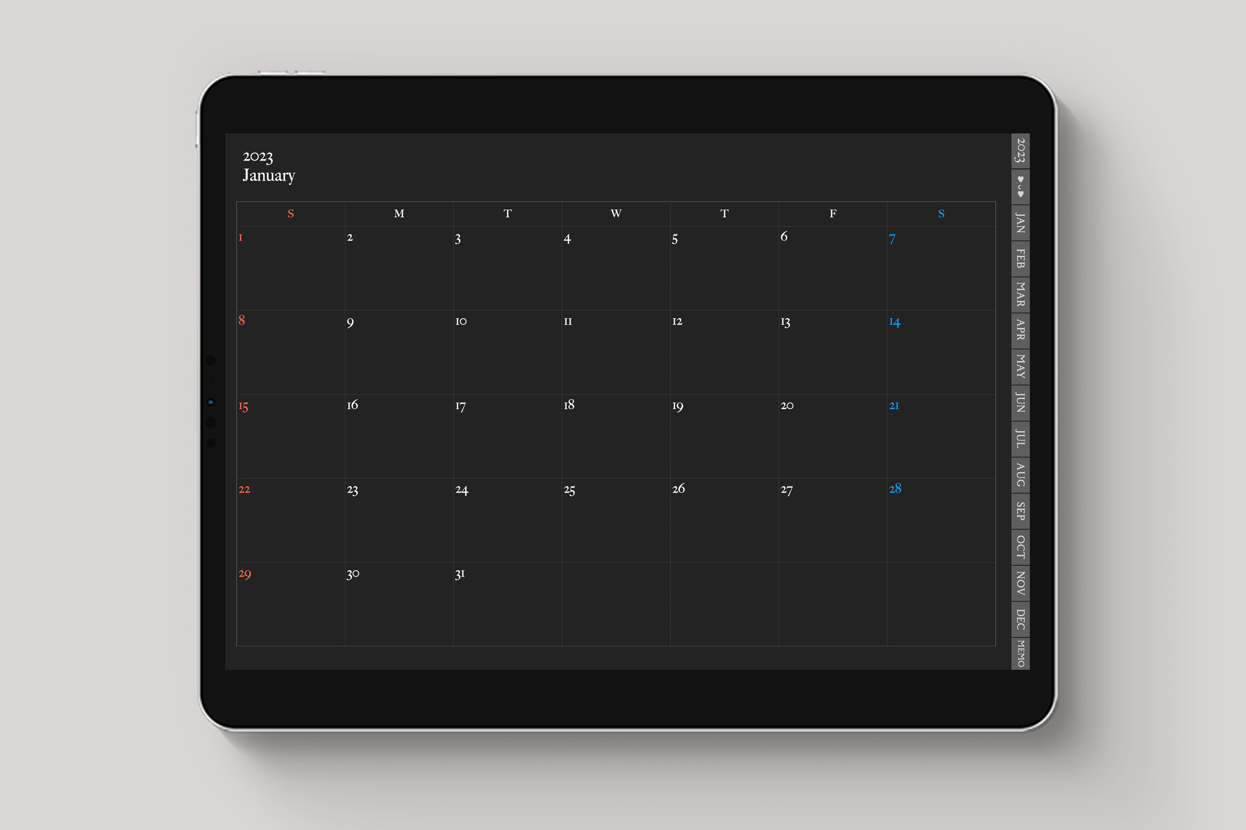 2023 Dark Mode Digital Monthly Planner