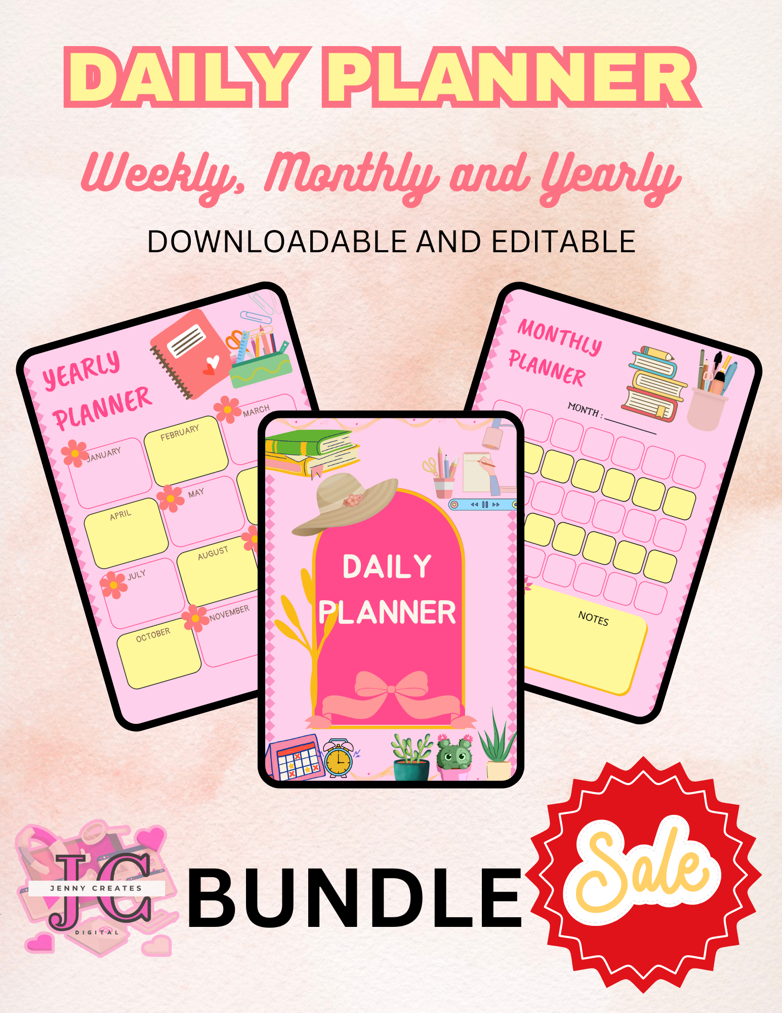 Daily Planner: Bundle Editable (Weekly, Monthly and Annually)