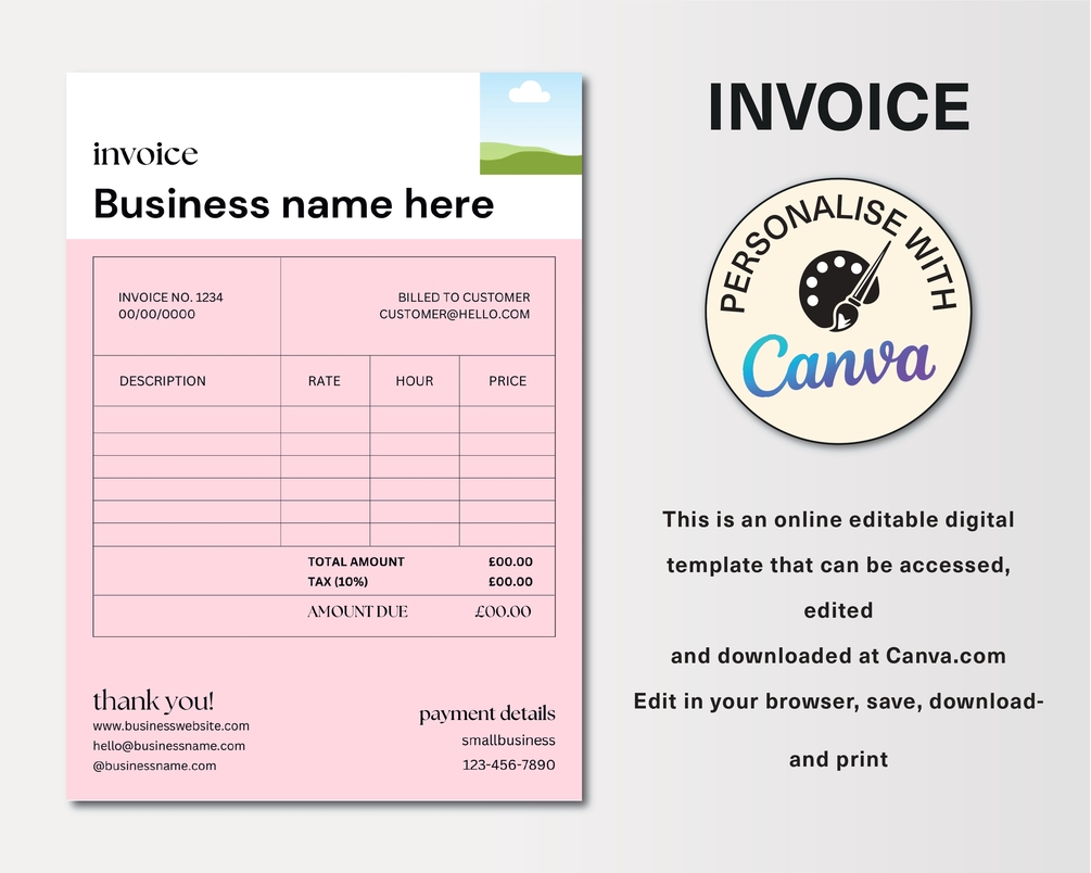 Invoice Editable Template, Printable order Form, Invoice, pre-made ...