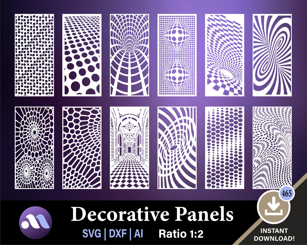 Optical Illusion Patterns Panel Templates. Set of 12 vector for laser ...