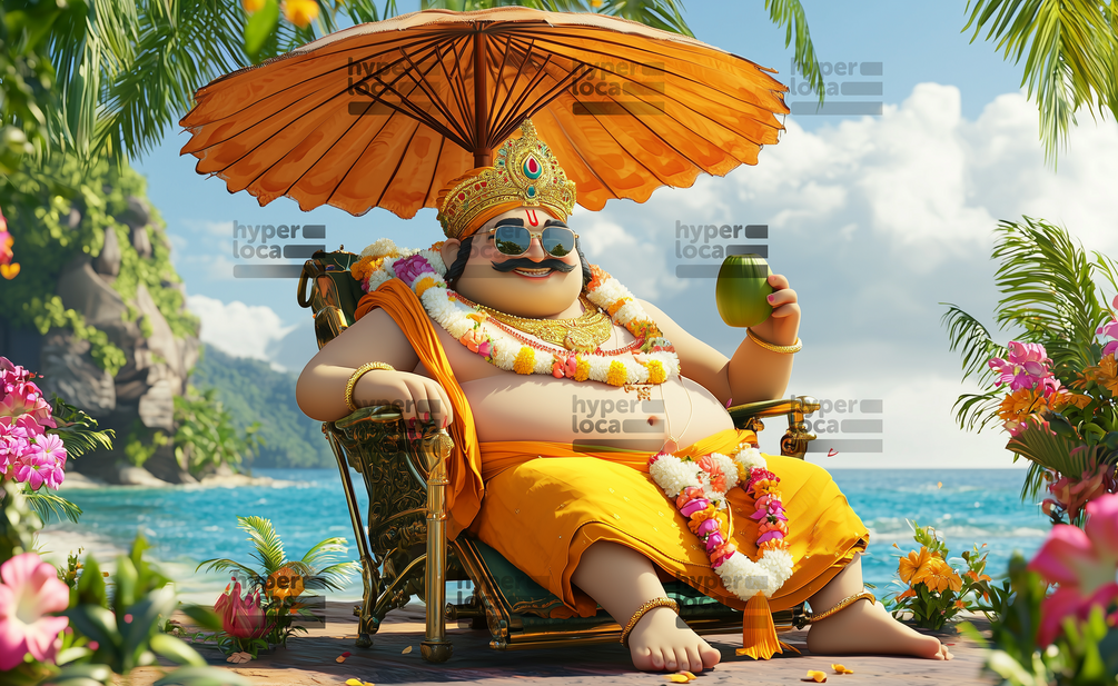 Vibrant Maveli Mahabali Stock Illustration - Onam Festival Art _z3