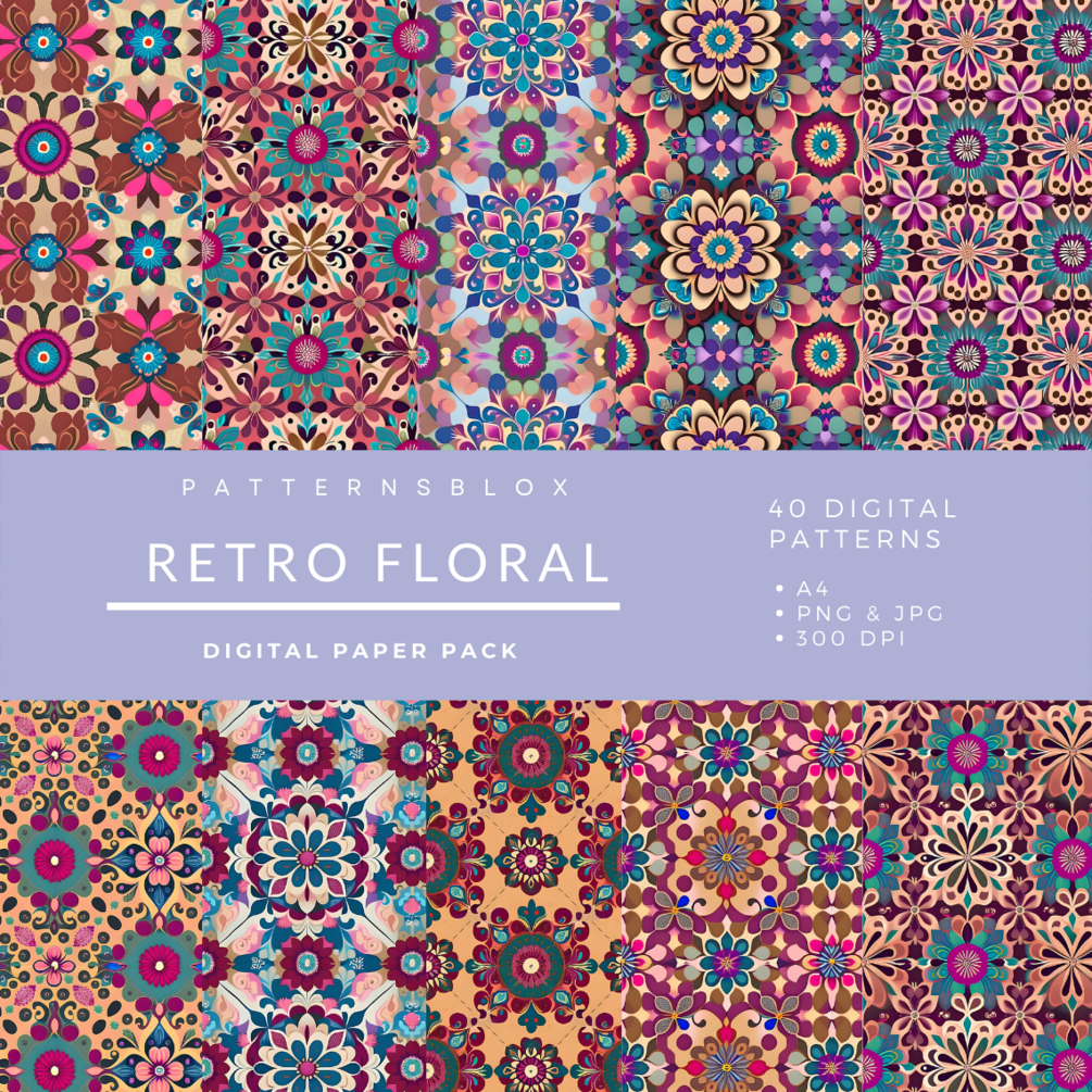 40 Retro Floral Seamless Pattern Bundle Set 2 Best Sellers