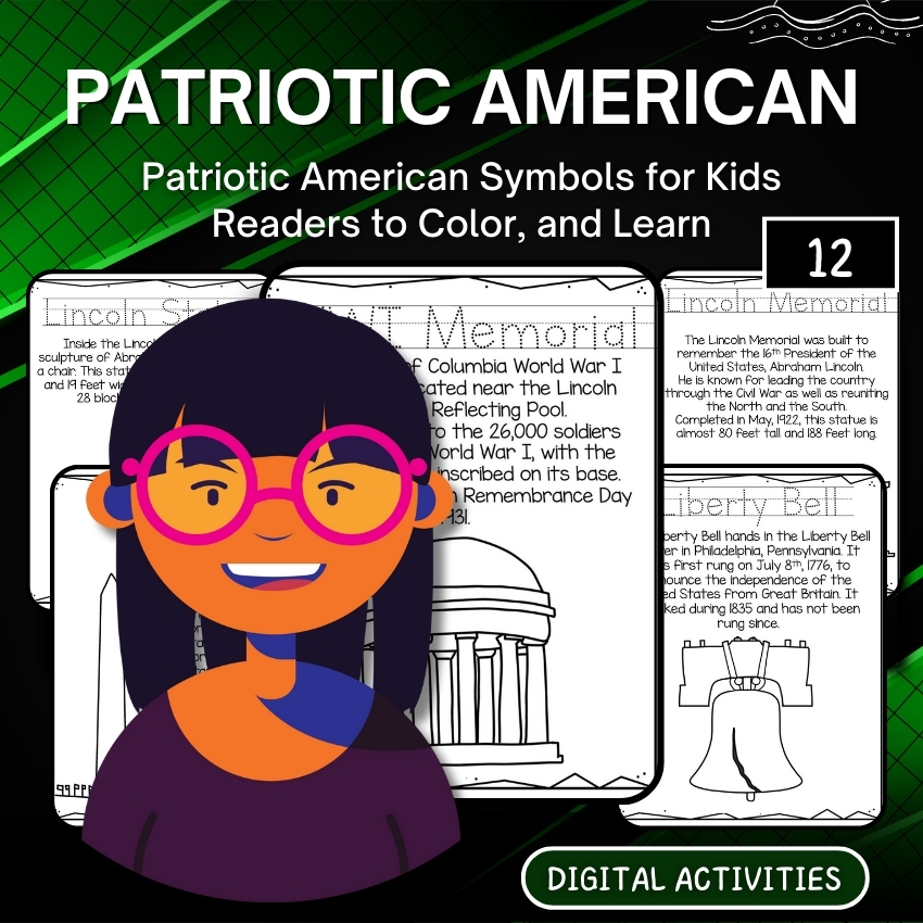 Patriotic American Symbols for Kids Readers to Color, and Learn