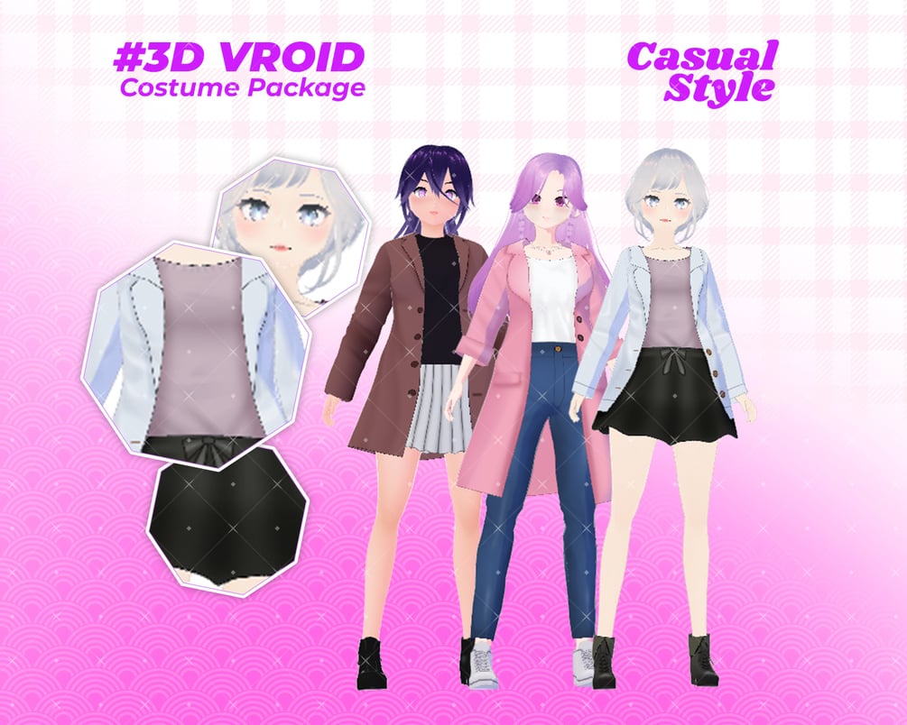 3D Vroid Clothes Pack, Vroid Outfit, Costume, Vroid Assets, Kawaii ...