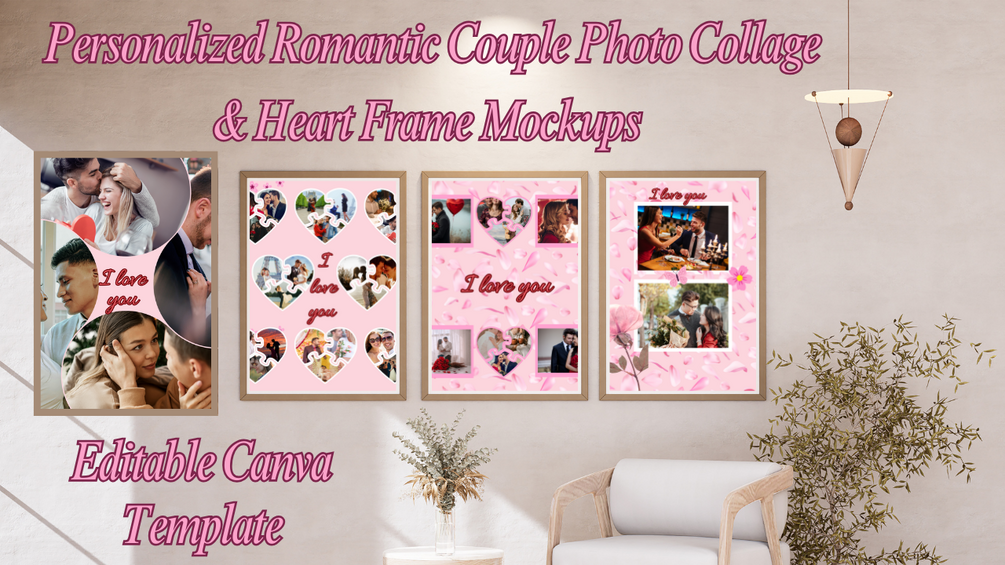 Personalized Romantic Couple Photo Collage & Heart Frame Mockups ...