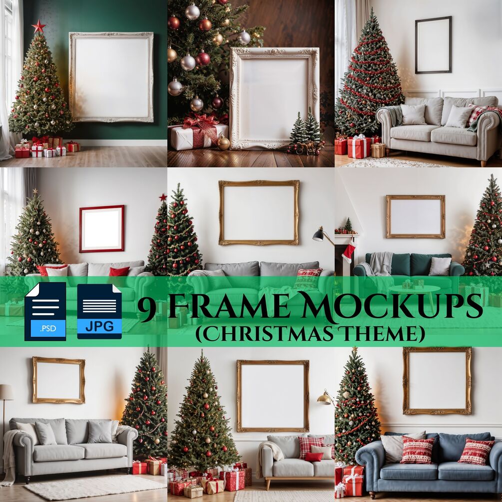 9 Frame Mockups(Christmas Theme)