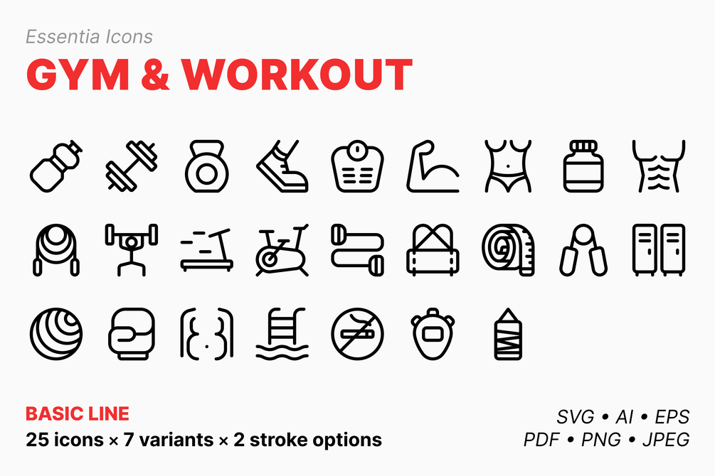 25 Gym & Workout icons (Essentia Line)