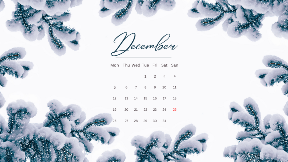 Snow December 2022 Calendar Desktop Wallpaper