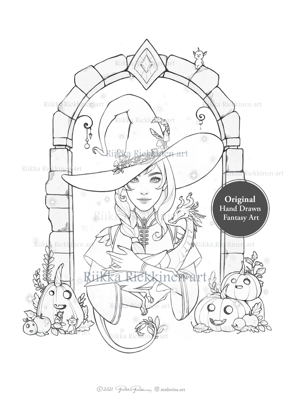 Autumn Witch Coloring Page Lineart