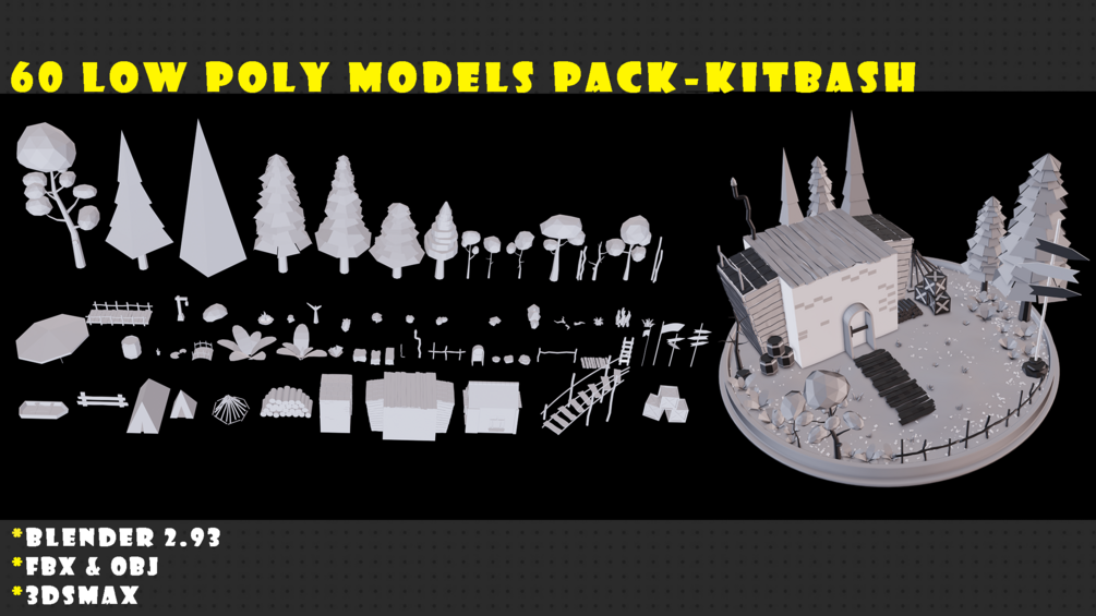 60+ low poly models pack_Kitbash