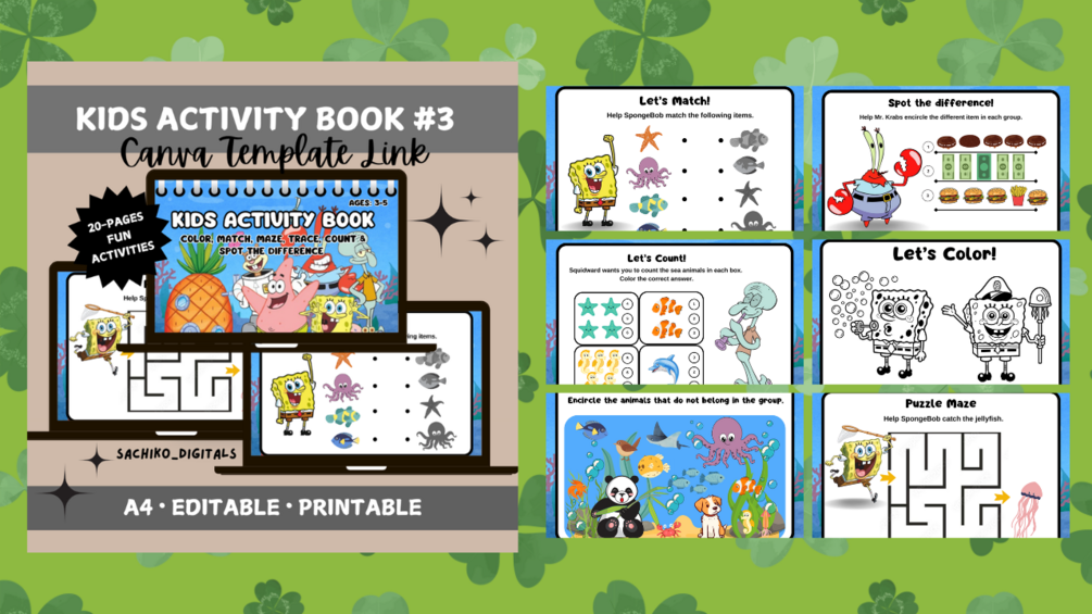 Kids Activity Book #3 (SpongeBob Themed)