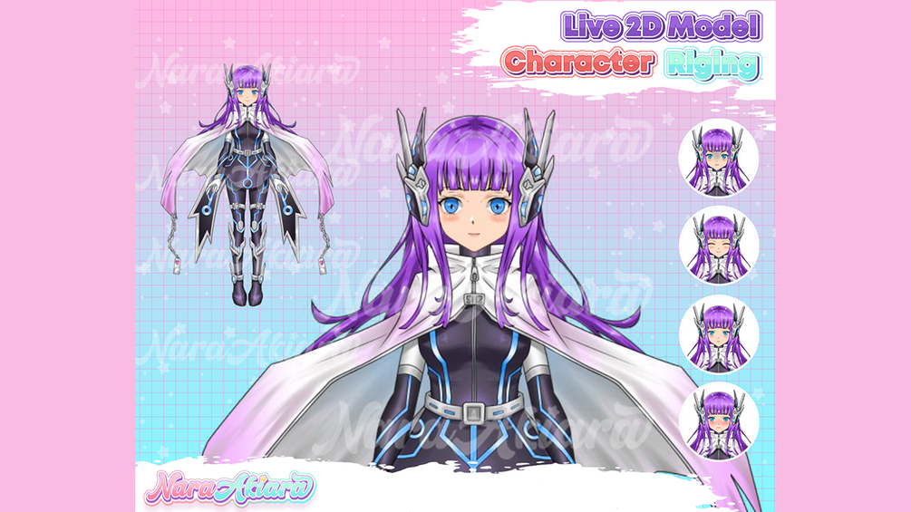 Vtuber Model and Rigging Anime Girl Purple Hair Cyborg Premade, Live2d ...