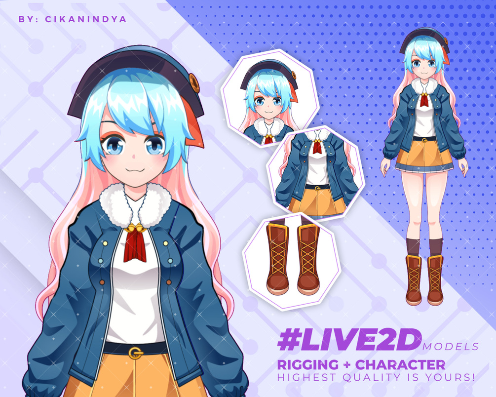 VTuber Live2D | Dynamic Vtuber Interactive Live2D Model School Bluepink for Streaming | 8 ...