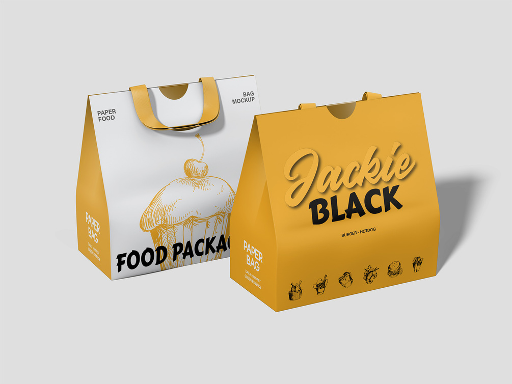 Paper Bag Mockup Set | 2 PSD Views with Free Editable Label File