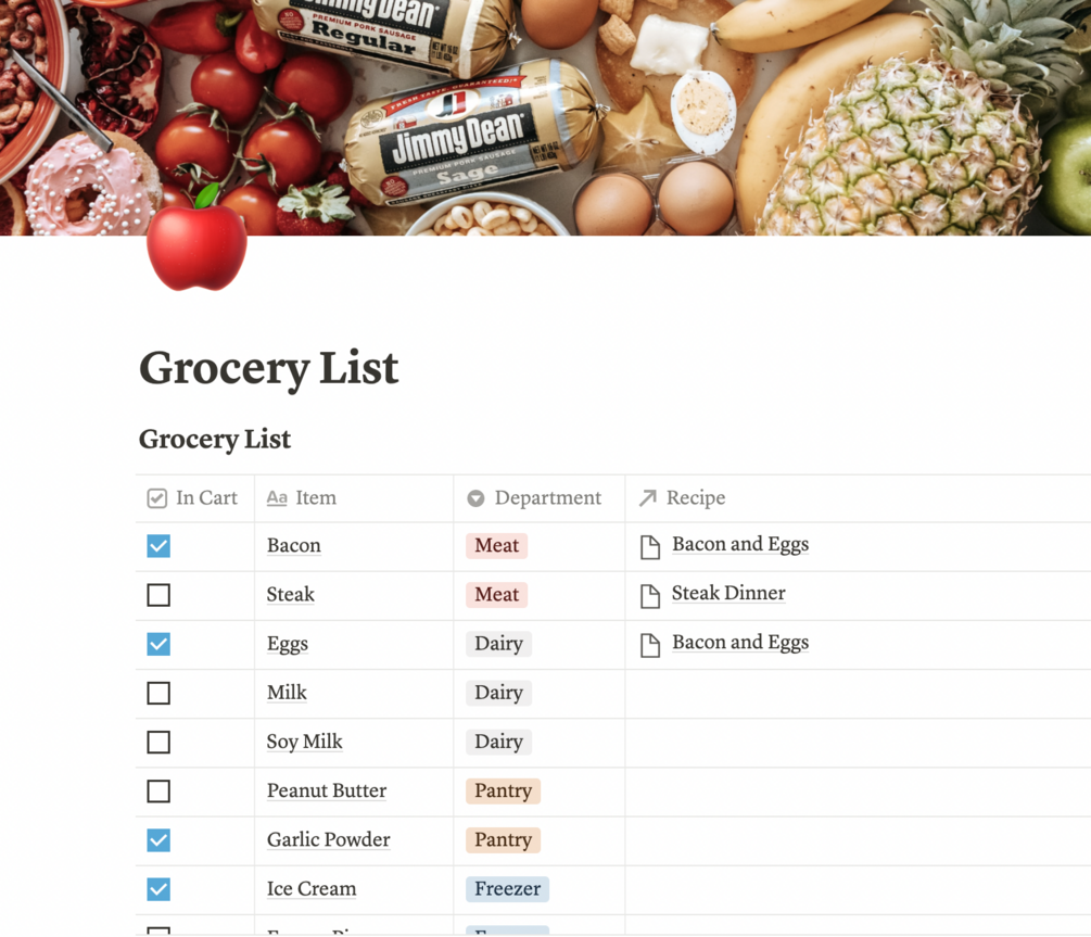 Simple Grocery List and Recipe Book Template for Notion