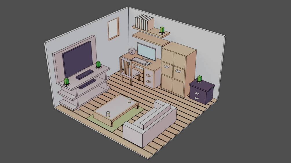 Isometric Living Room - Low Poly 3D Model