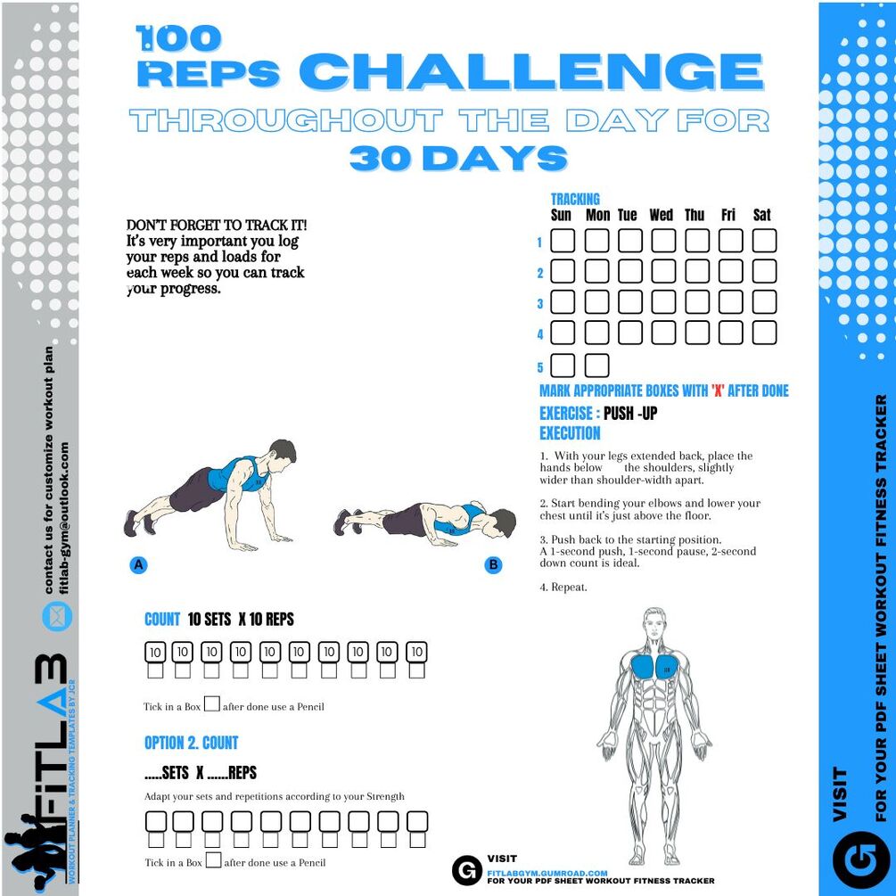 free workout planner and tracking for 30 days push up challenge
