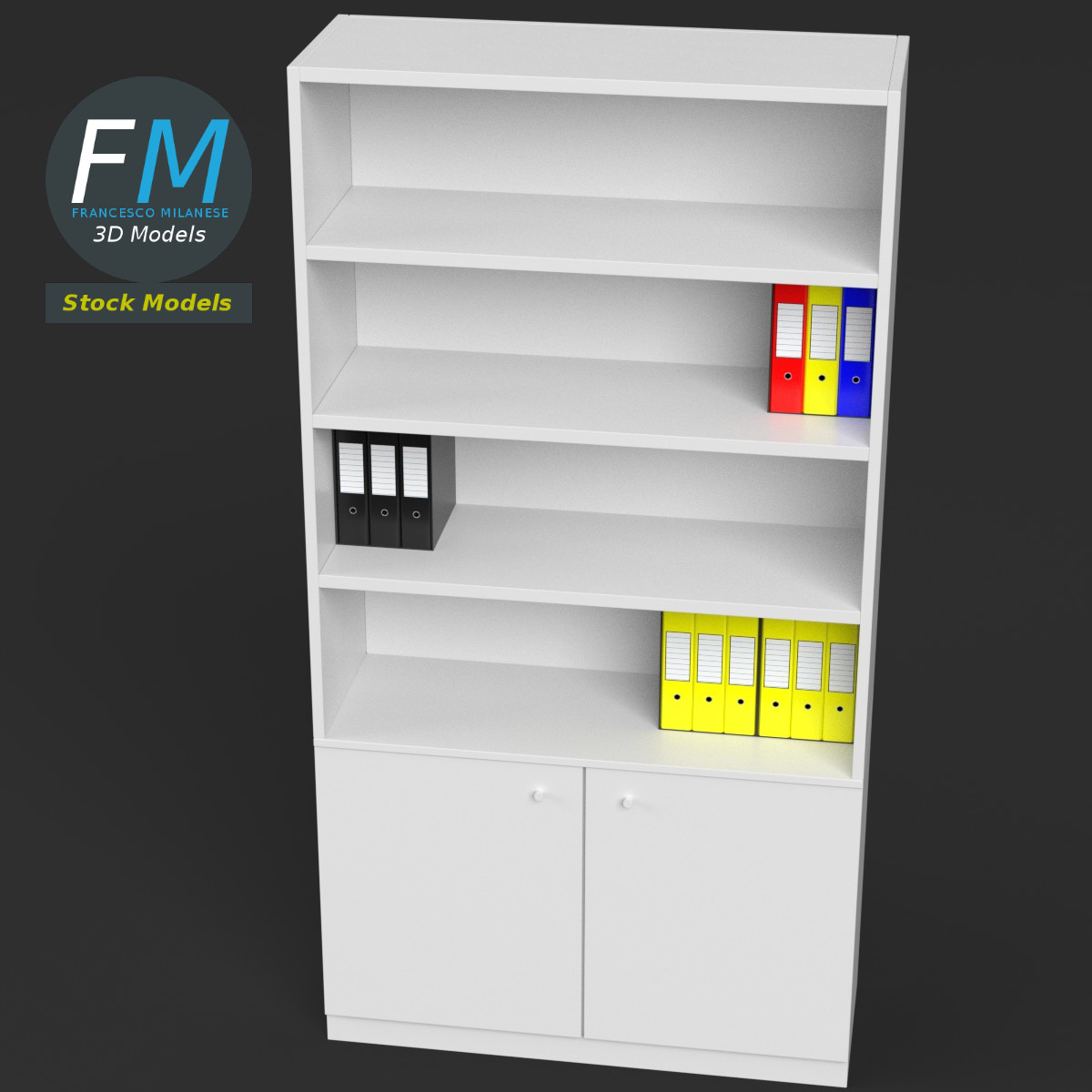3D MODEL - Office shelf with ring binders and folders