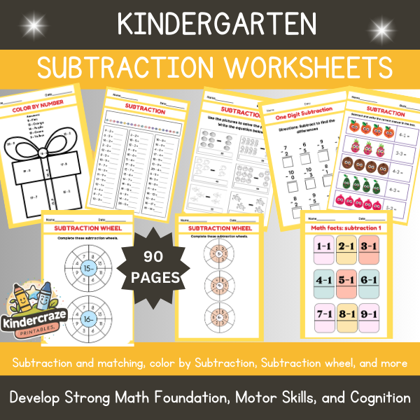 Kindergarten Subtraction Worksheets PDF (90 Pages) – Fun & Engaging ...