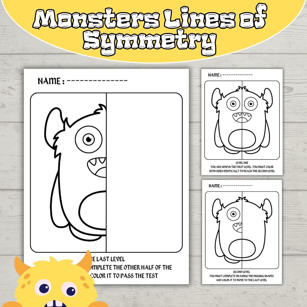 Monsters Lines of Symmetry Drawing Activity ,Fun Math Art Center ...