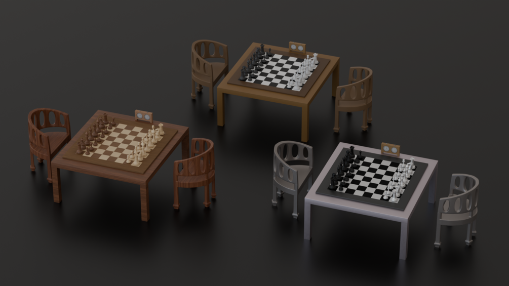 Chess in three materials Blender