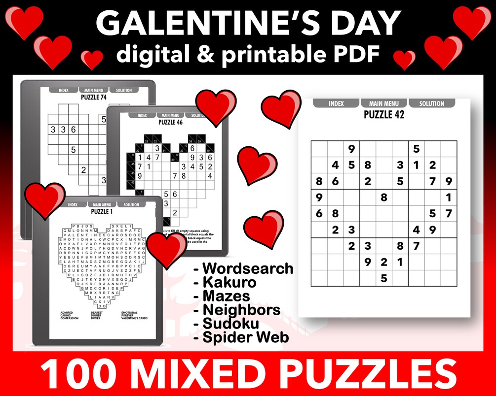 Galentine's Day Mixed Love Puzzles | WordSearch | Mazes | Sudoku ...