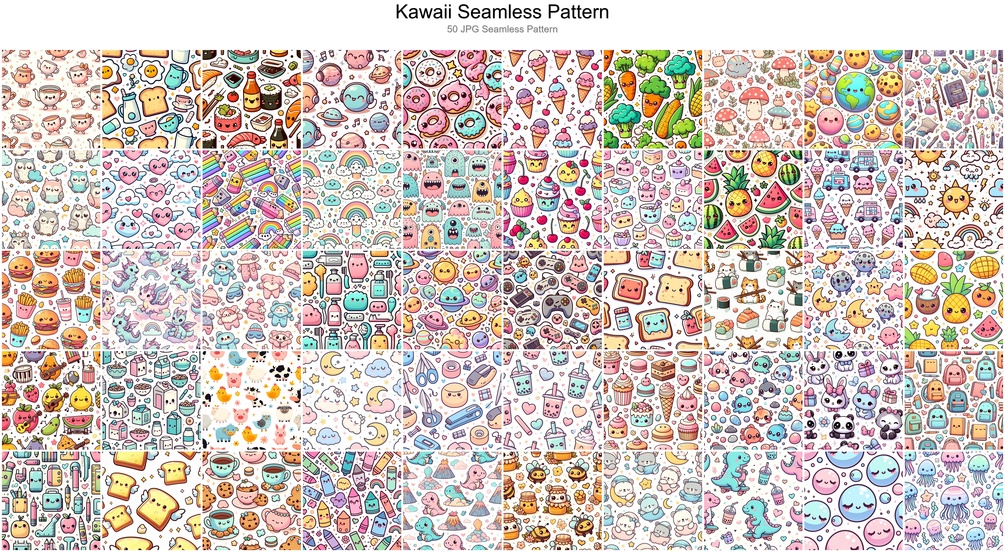 Kawaii Seamless Pattern Pack – 50 Cute Backgrounds for Planners ...