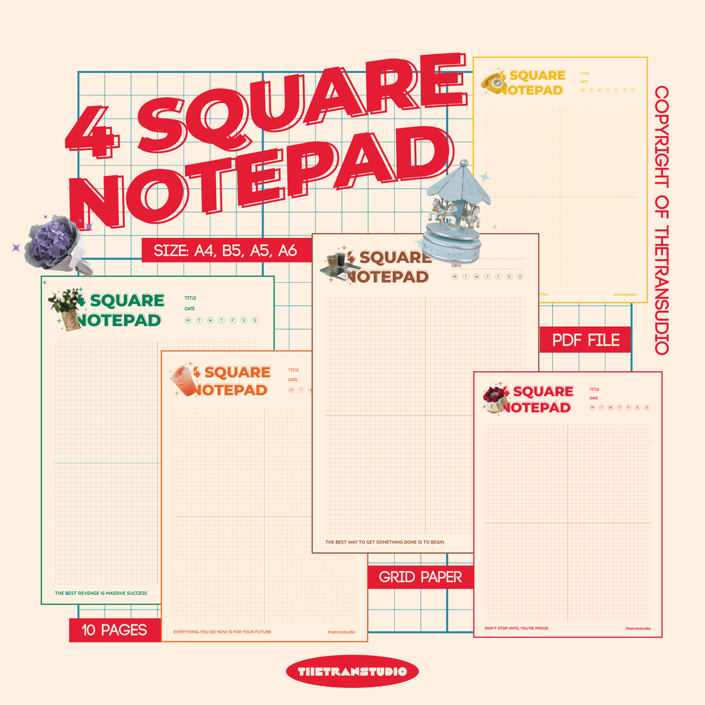 4 Square Notepad | Printable And Digital Product | 10 Pages | Size A4 