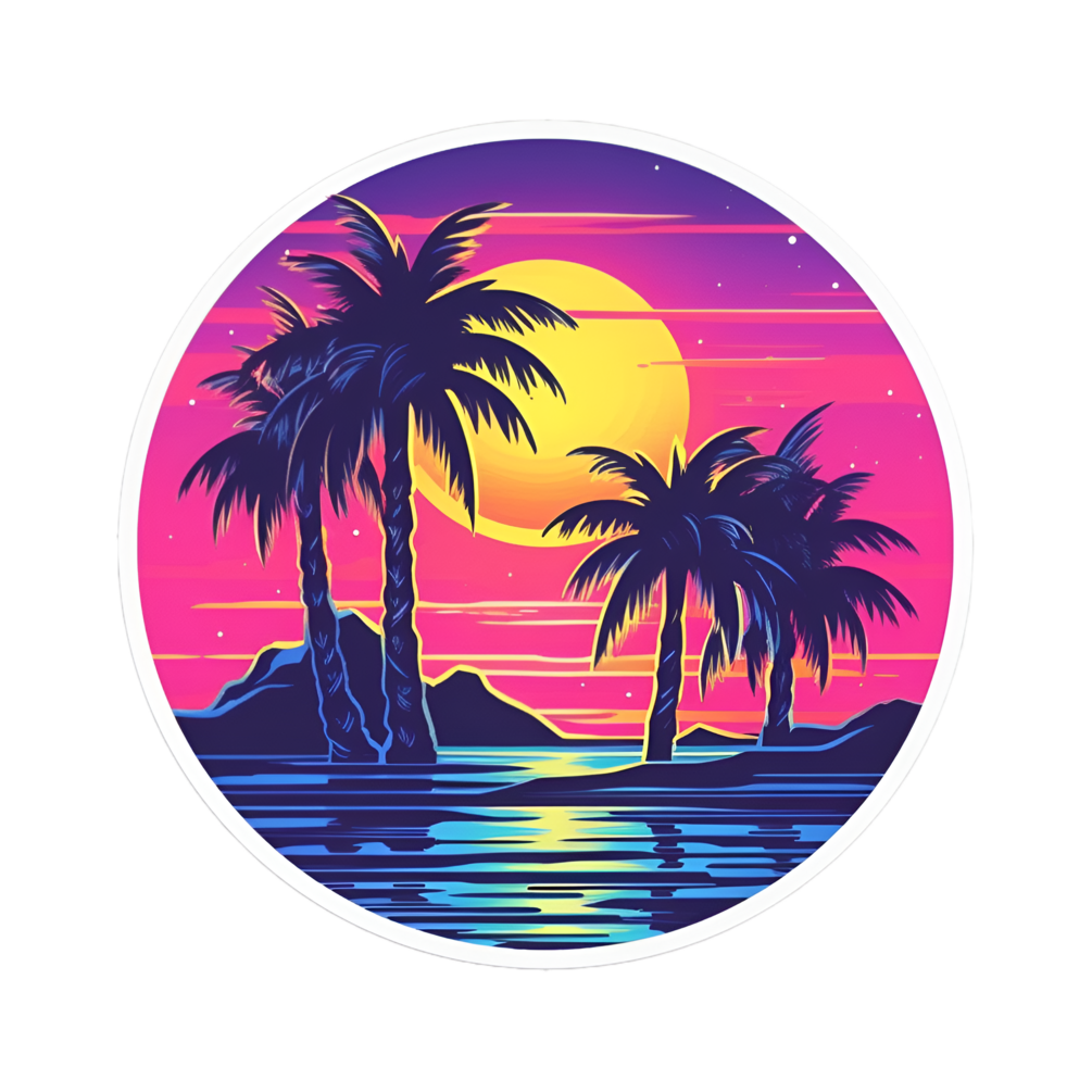 Tropical Beach Sunset Summer Retrowave 80s Clipart