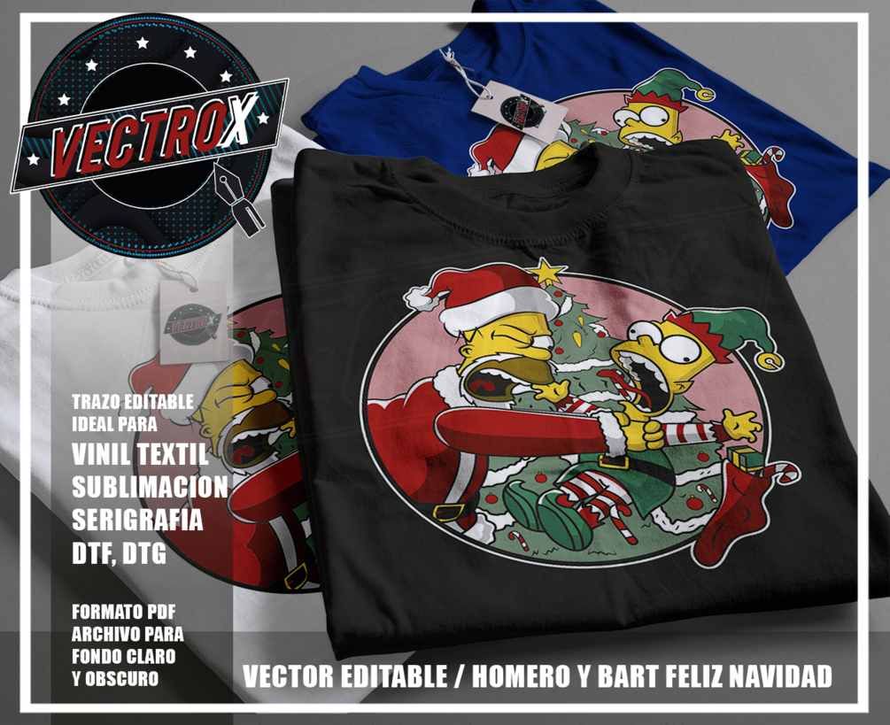 Vector Editable - Homero Y Bart Feliz Navidad