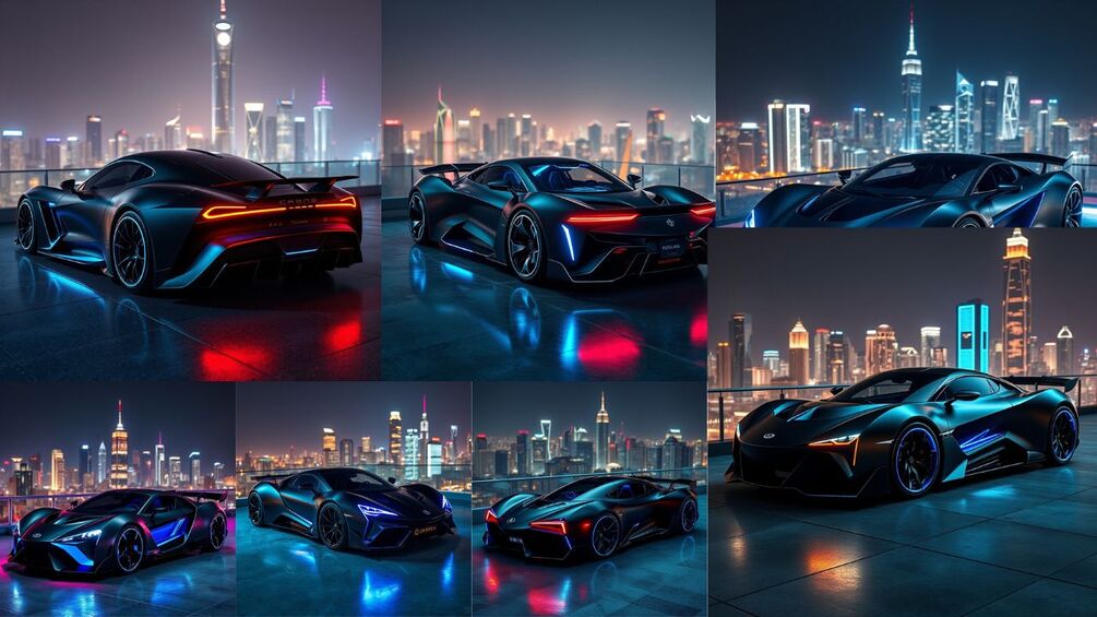 Neon Blue Car - AI Art (1:1 ratio)