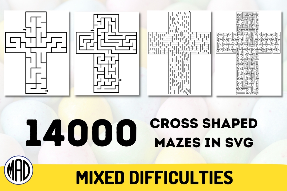 Cross Shaped Mazes - Different Difficulties - 14000 SVG