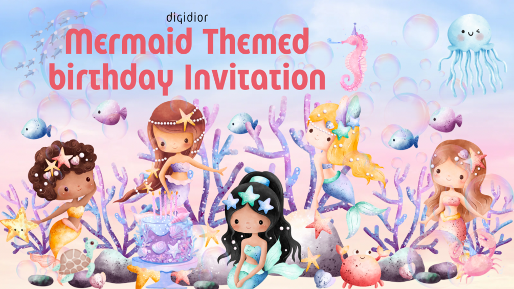 Mermaid Themed Birthday Invitation | Editable Template Canva / Resell ...