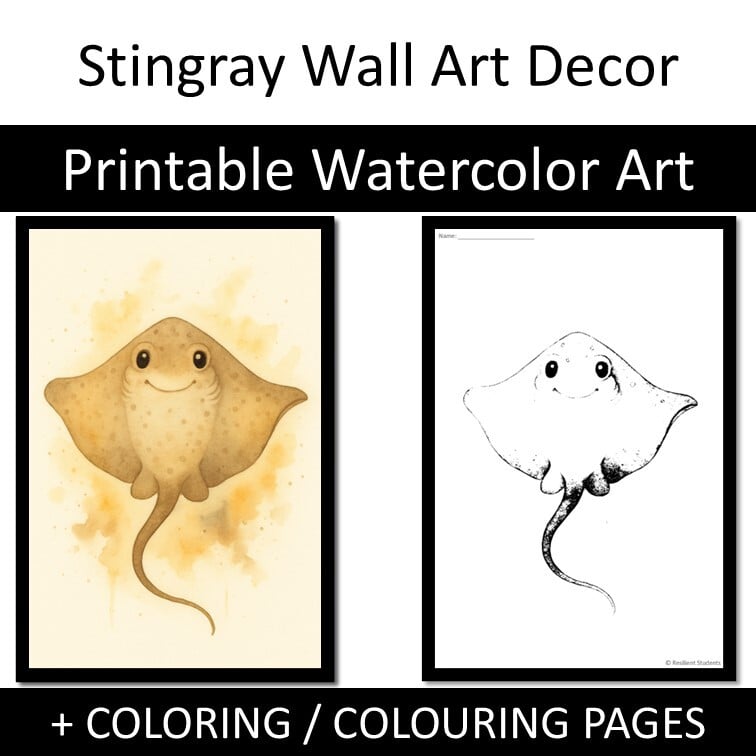 Stingray Wall Art and Coloring Page Digital Download Printable ...