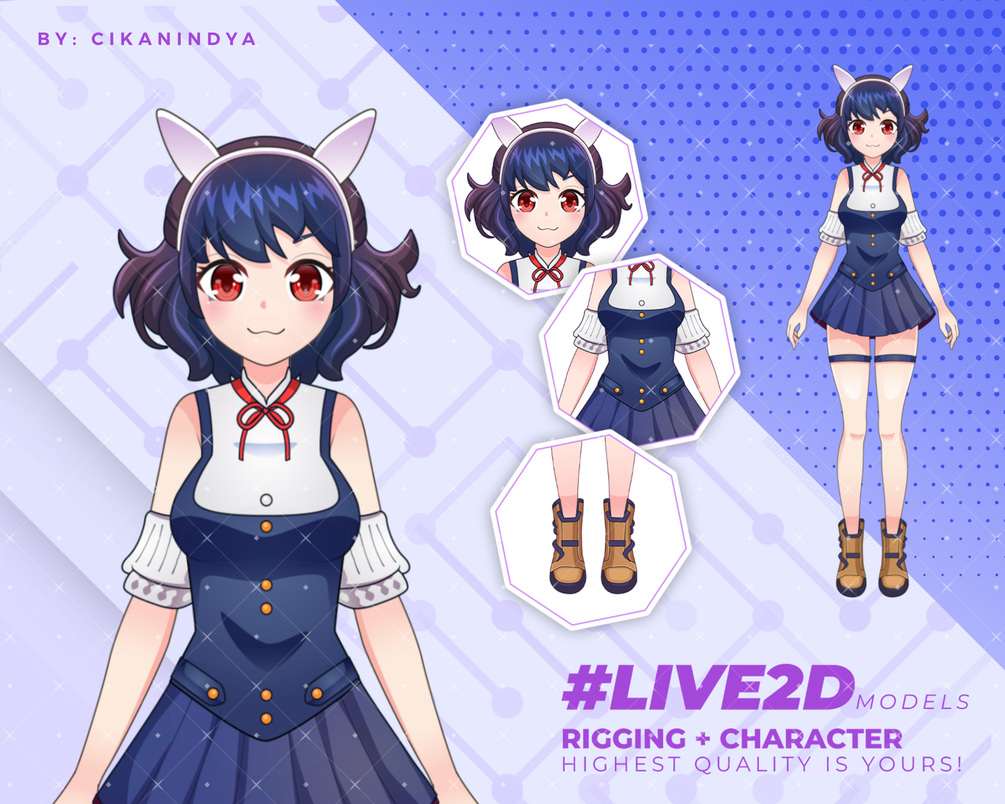 VTuber Model | Epic Gaming Avatar Live2D Vtuber Anime School Navy for ...
