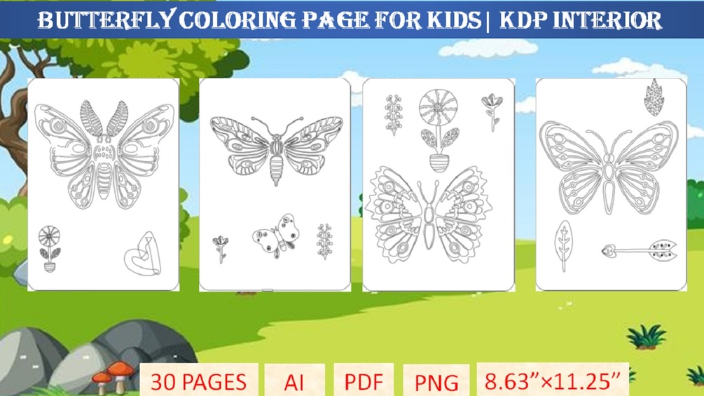 Butterfly Coloring Page for Kids | KDP Interior