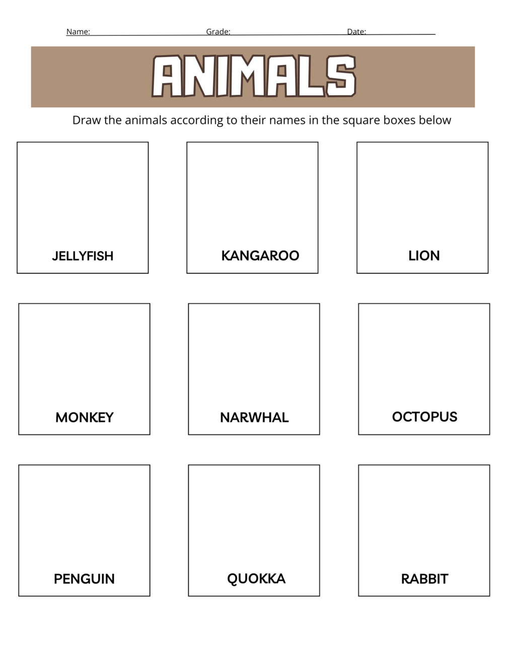 Animal Digital Worksheet for Kids