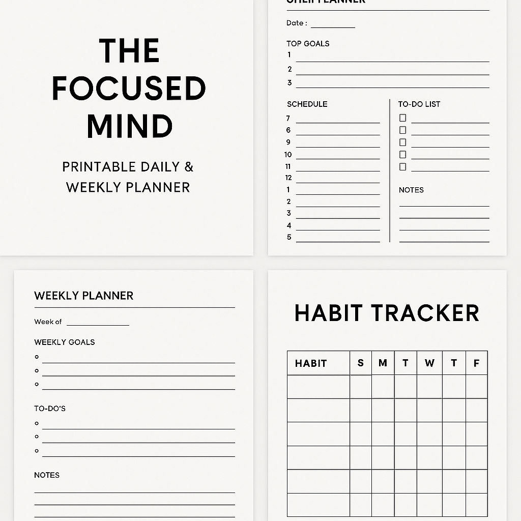 The Focused Mind – Daily & Weekly Planner
