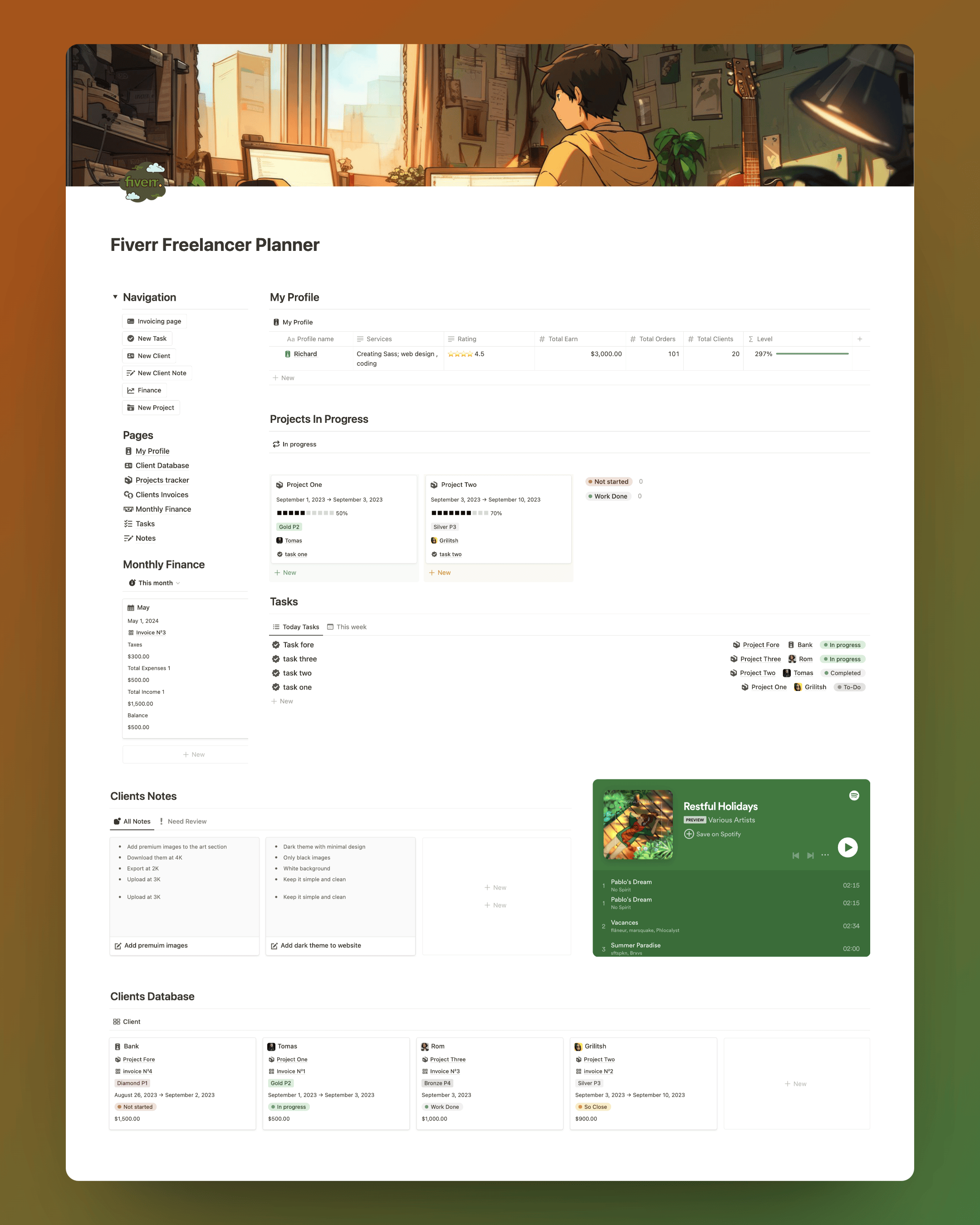 Notion of freelancer planner